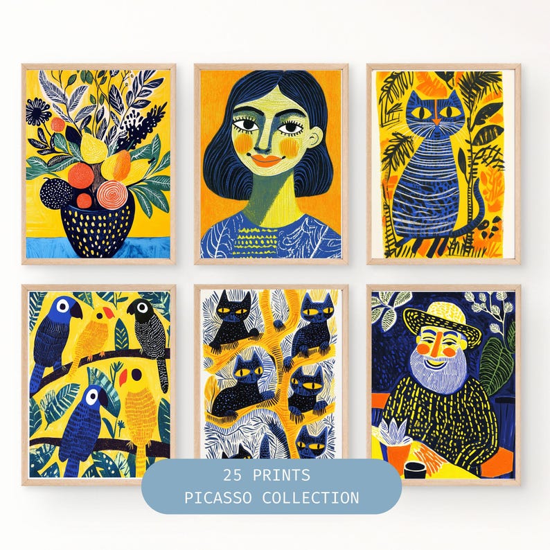 Picasso-inspired Digital Art Bundle, Colorful Cubist Wall Decor ...