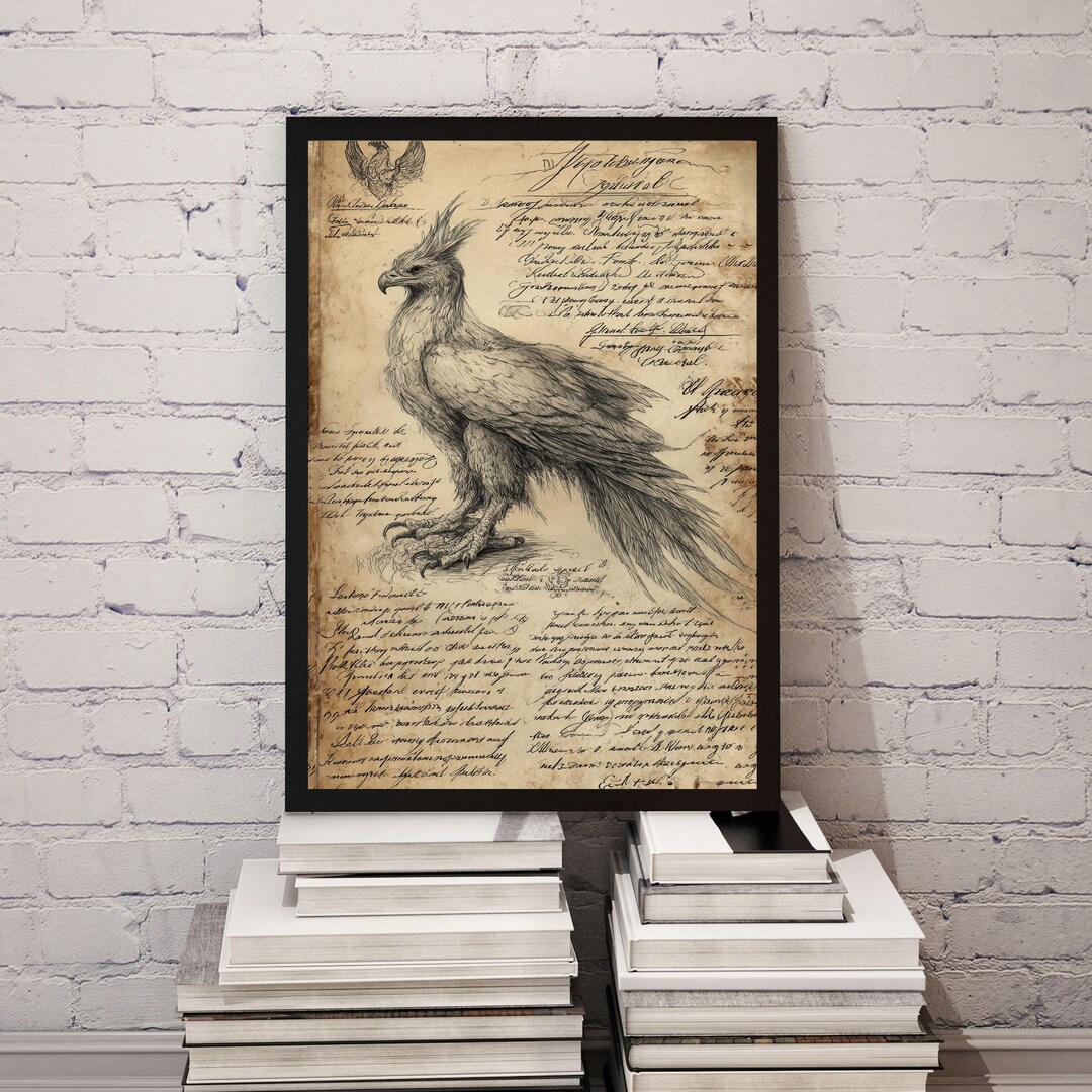 Phoenix Witch Spell Book Page, Magical Creature Poster, Vintage Wizard ...