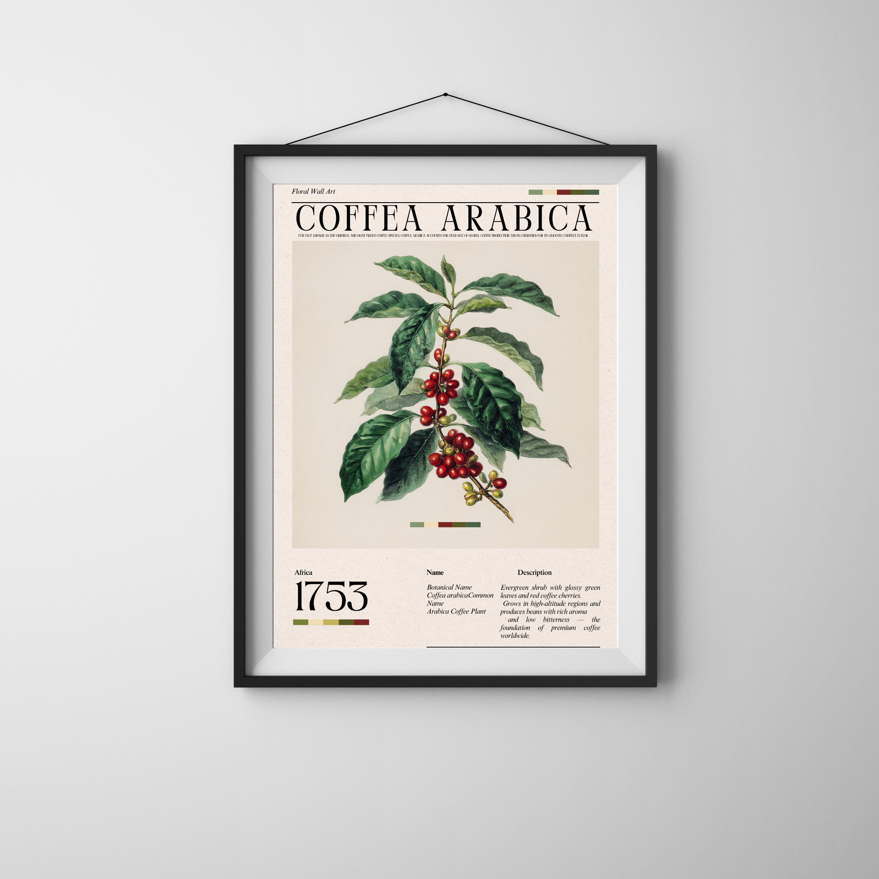 Arabica Coffee Botanical Print, Vintage Coffee Plant Wall Art, Kitchen ...