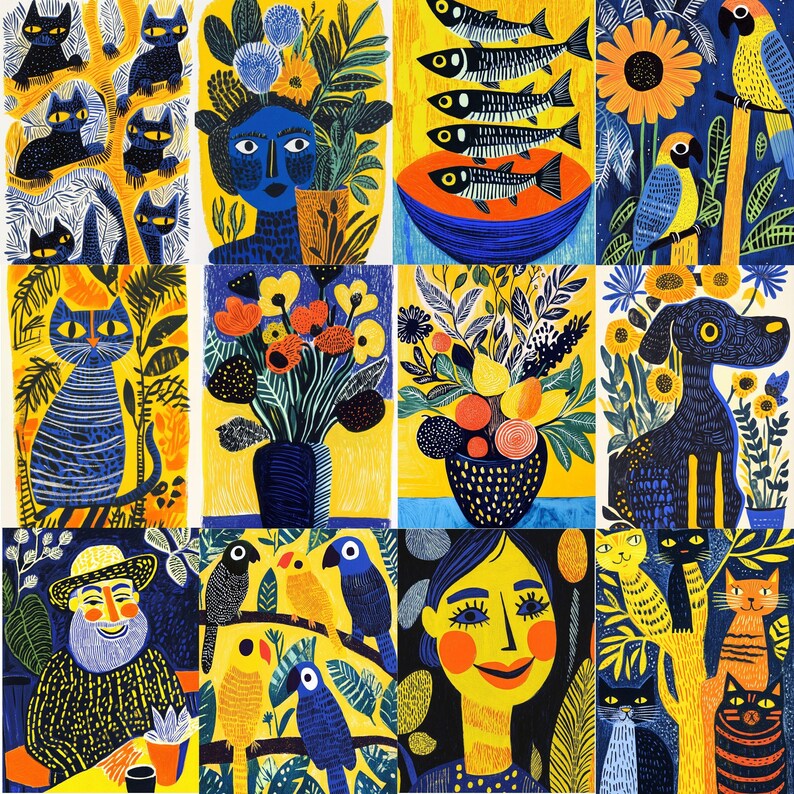 Picasso-inspired Digital Art Bundle, Colorful Cubist Wall Decor ...