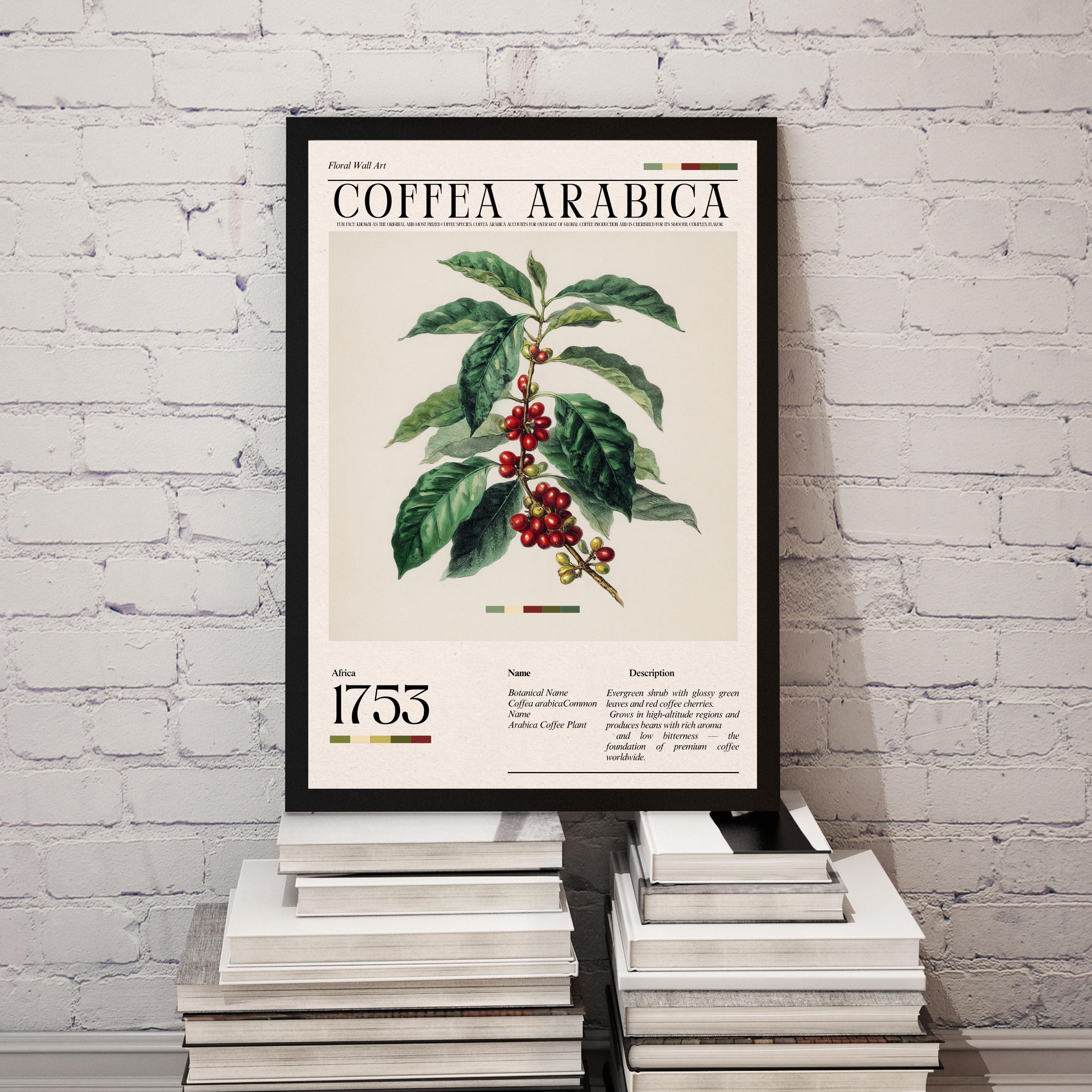 Arabica Coffee Botanical Print, Vintage Coffee Plant Wall Art, Kitchen ...