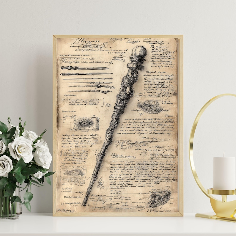 Magic Wand Blueprint Art Print, Witchcraft Wizard School Poster ...