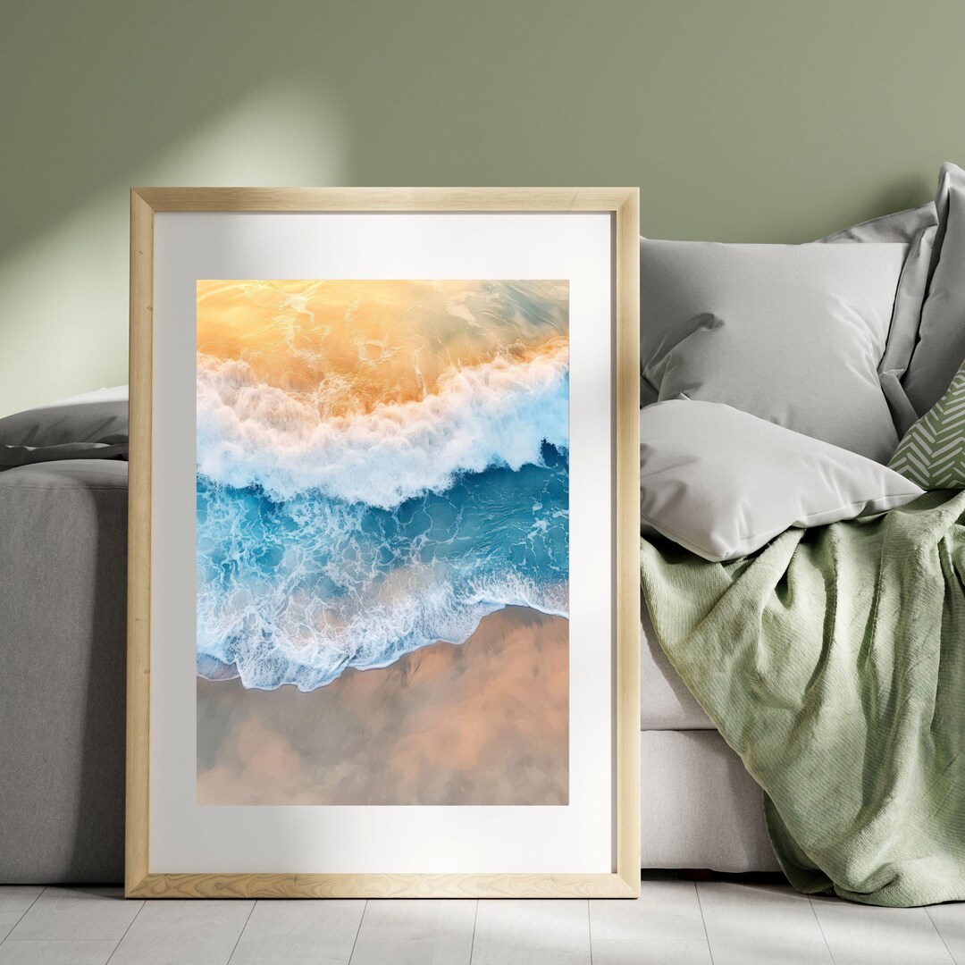 Beach Ocean Waves Print, Coastal Digital Art, Blue Sea Photography ...