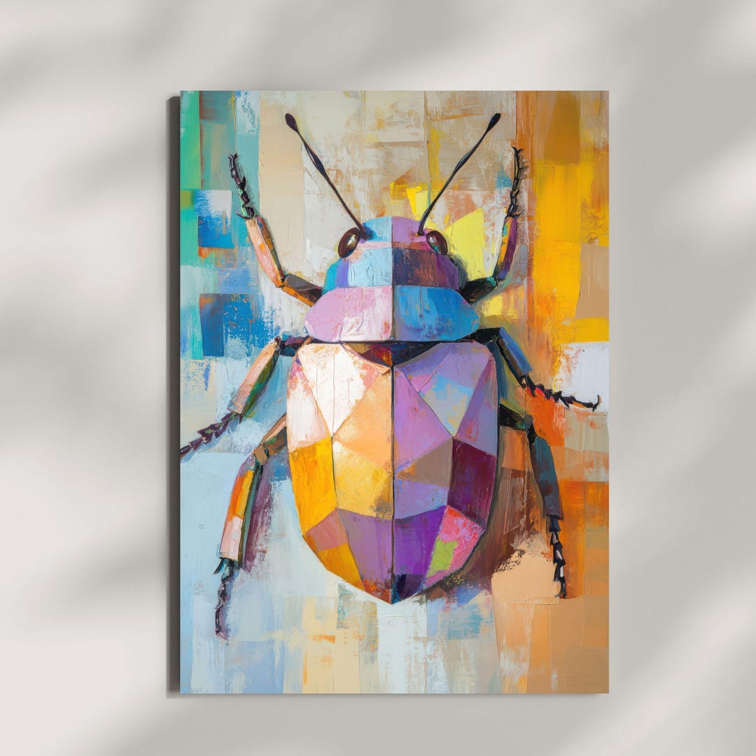 Beetle Art Print – Abstract Insect Wall Art, Modern Cubist Bug Decor ...