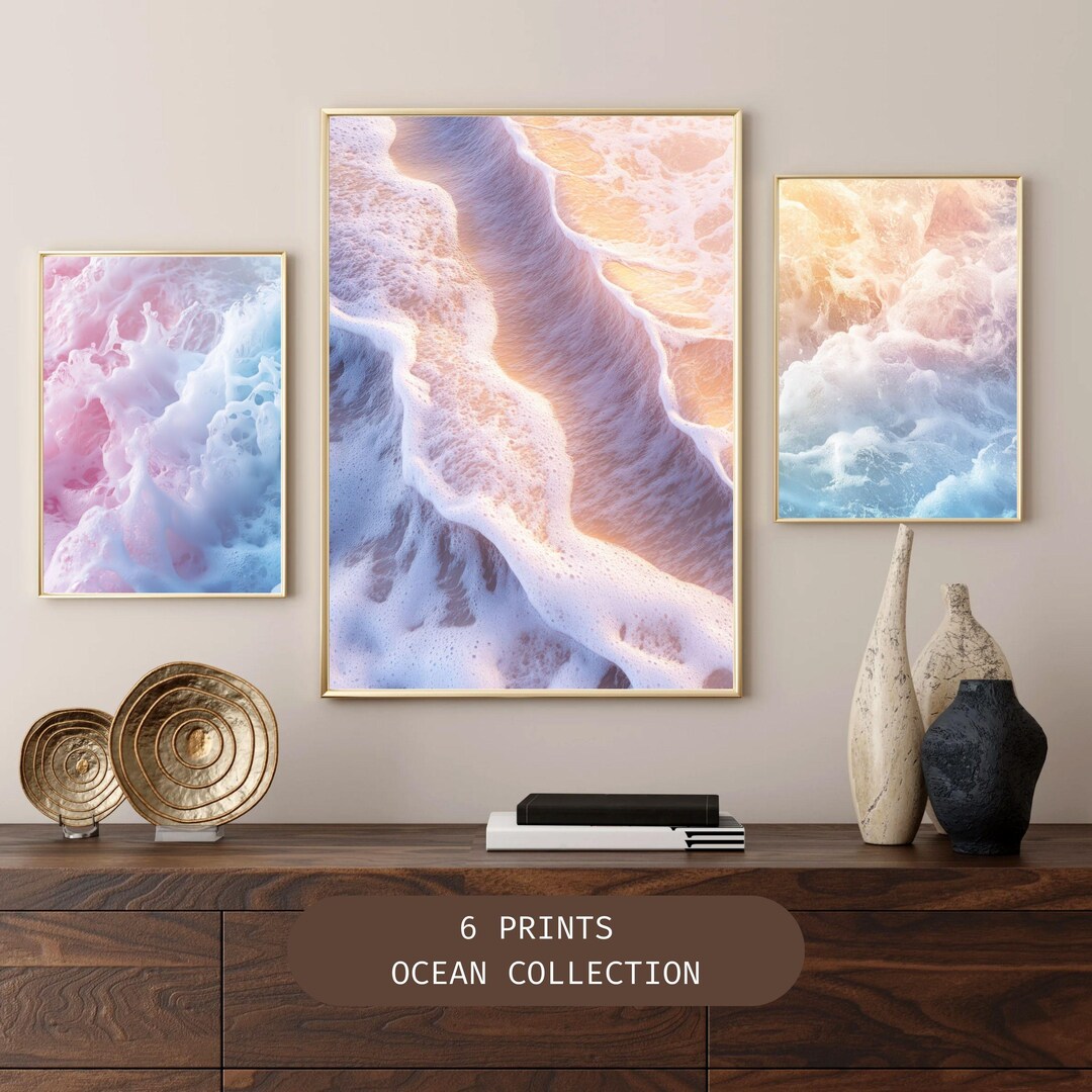 Ocean Wall Art, Bundle Prints, Beach Aesthetic Decor, Soft Waves ...