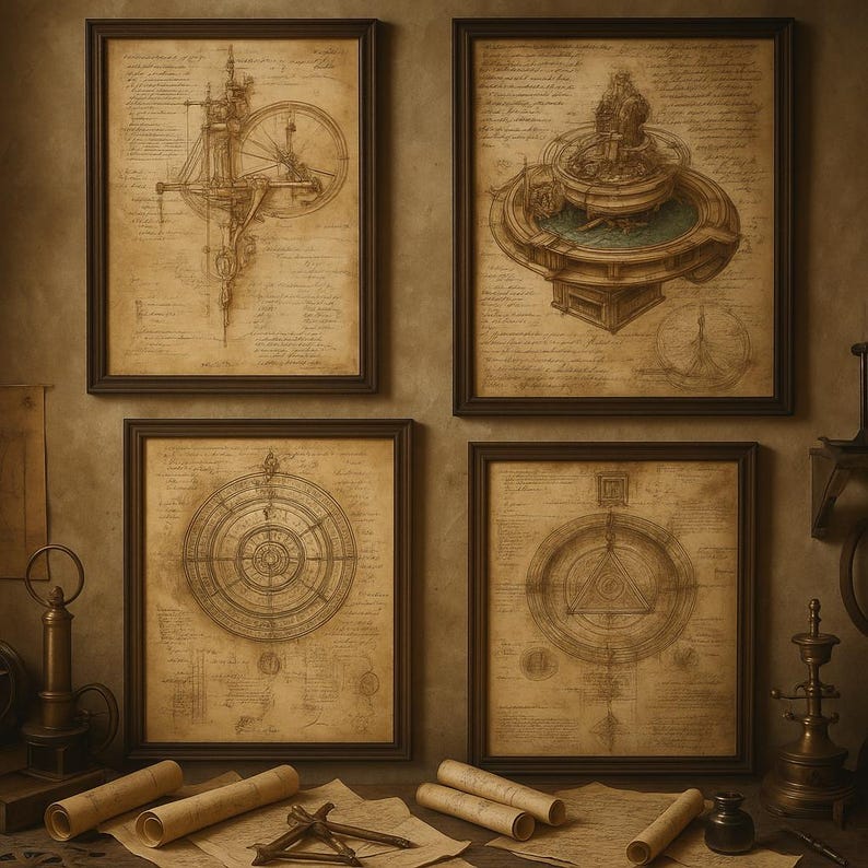 Da Vinci Style Mechanical Sketches – Set of 9 Printable Invention ...