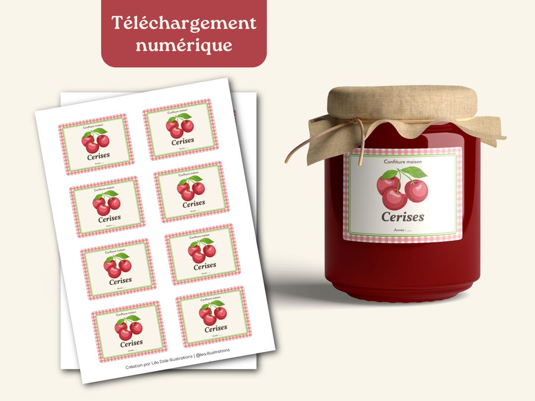 Printable Cherry Jam Labels | Craft Design, Homemade Jar Stickers ...