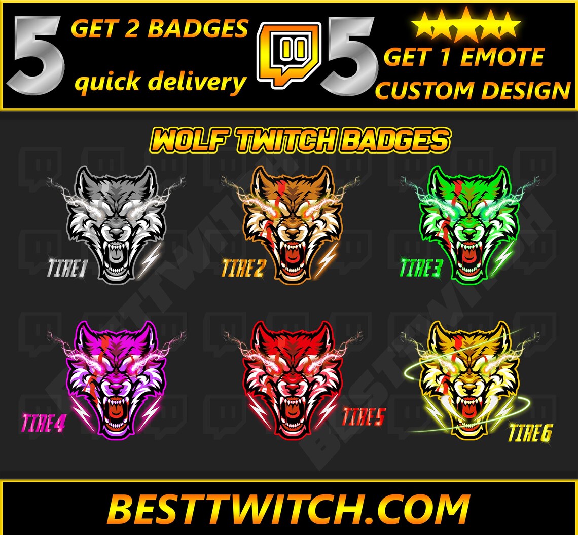 Wolf Twitch Sub Badges, Twitch Emotes / Wolf Badges for Streamers ...