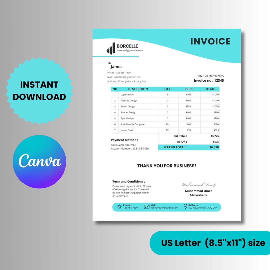 Minimalist Invoice Template | Editable Business and Freelance Billing ...
