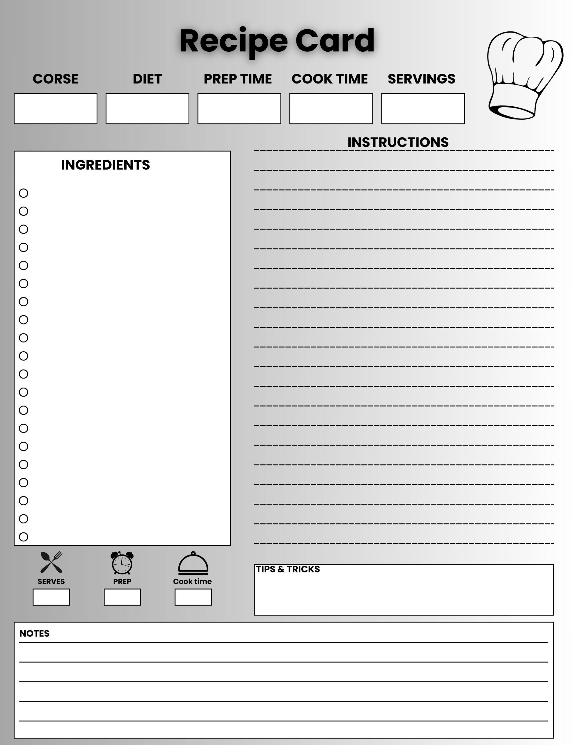 Printable Recipe Book Template | Fillable Recipe Cards and Meal Planner ...