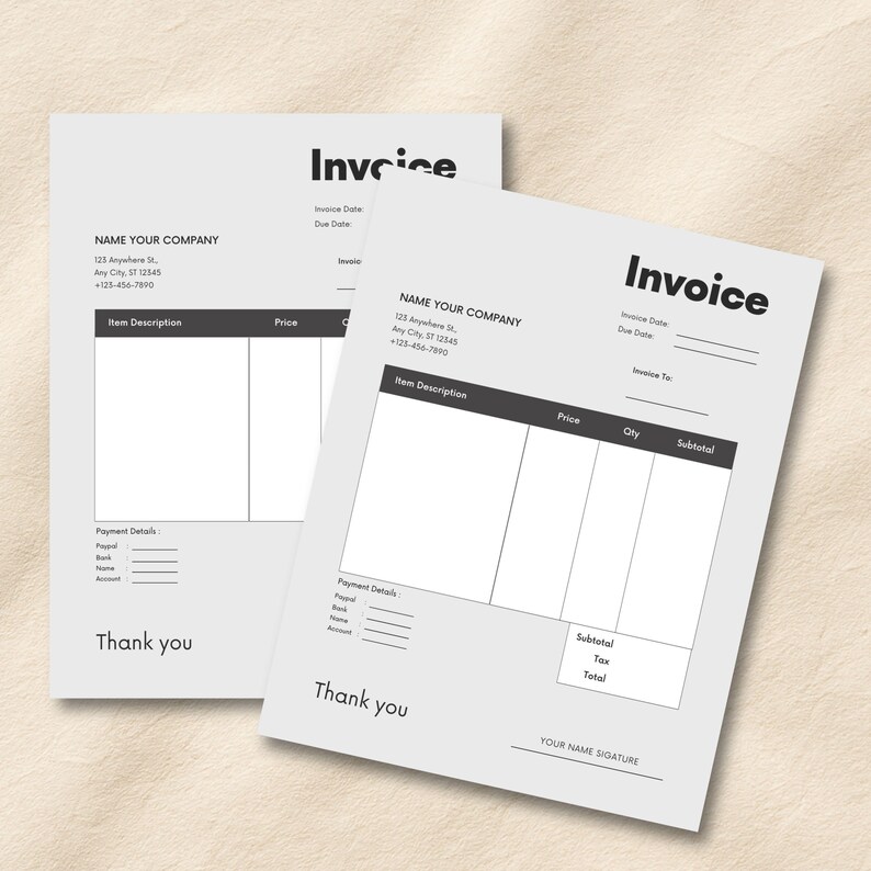 Minimalist Billing Template | Digital Company Invoice | Order Tracker ...
