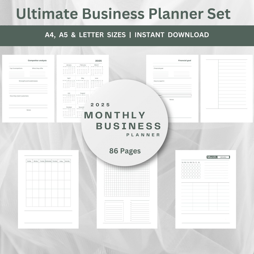 Editable Monthly Business Planner | Digital Download | A5 A4 Letter ...
