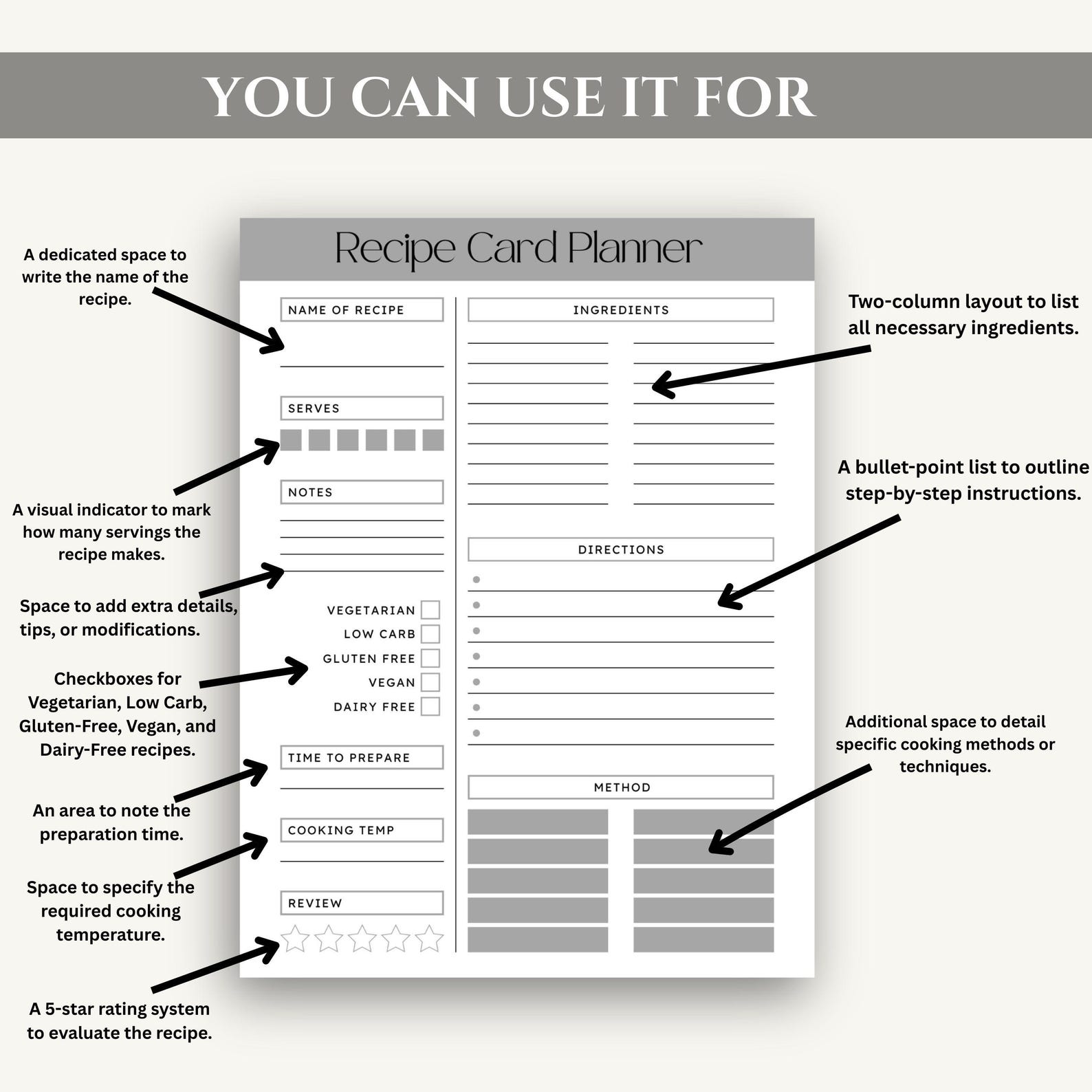 Editable Recipe Card Template | Printable Recipe Canva | Recipe Book ...