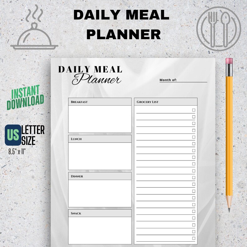 Printable Daily Meal Planner | Digital Meal Planner | Health Planner ...