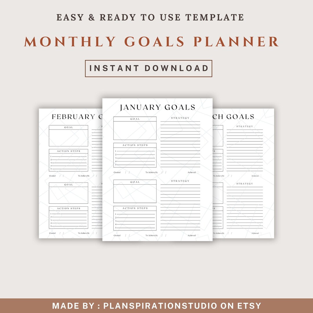 Monthly Goal Planner Printable | Goal Planner | Monthly Agenda | A4/A5 ...