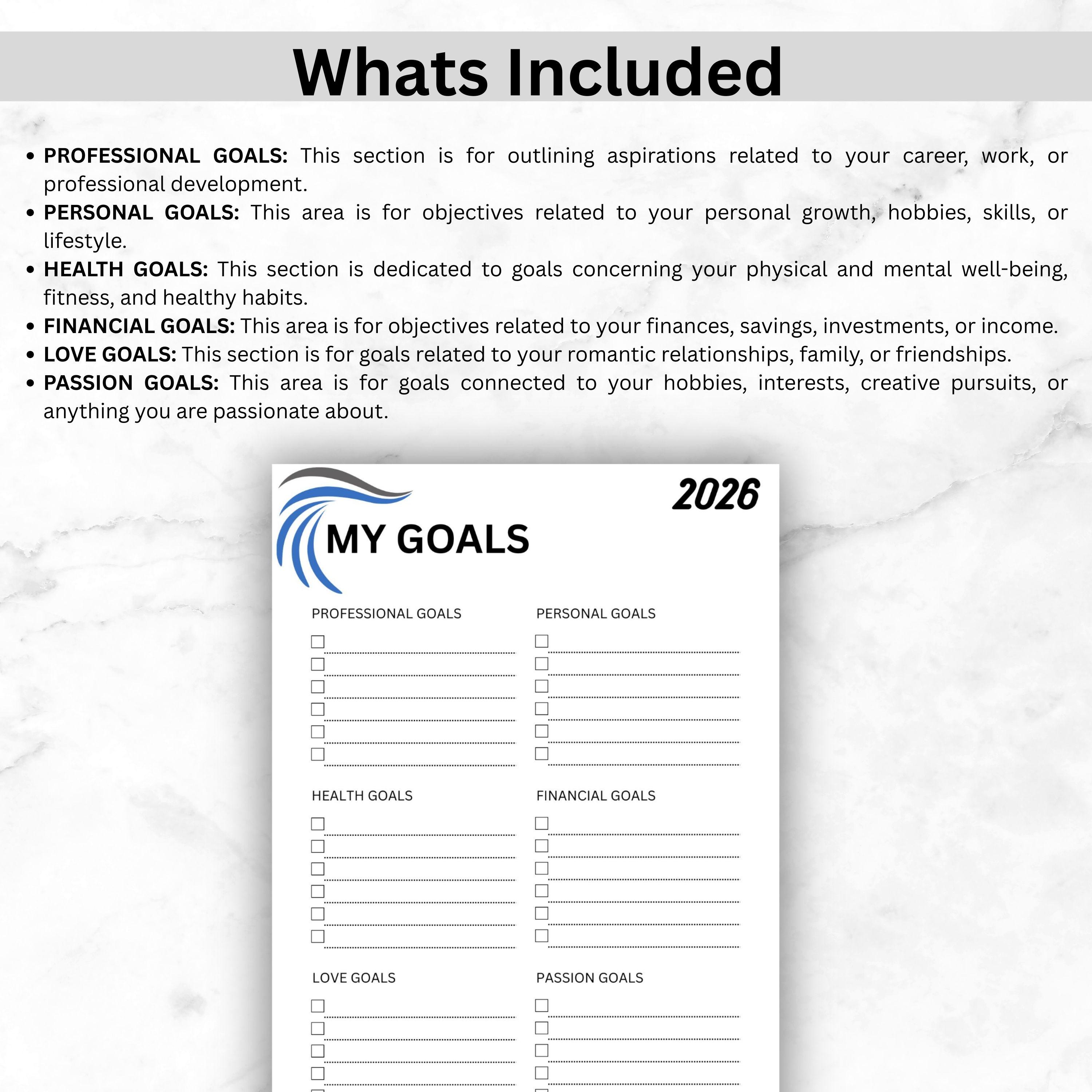 2026 Goal Planner Printable | Goal Setting Tracker, Habit Tracker, Productivity & Health Goals ...