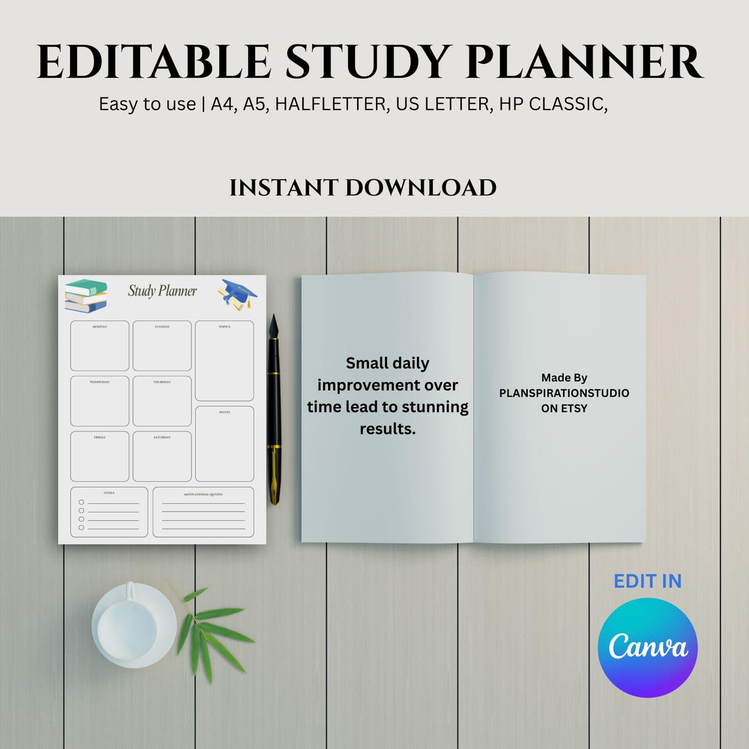 Editable Study Planner | Academic Planner | Student Planner | A4 ...