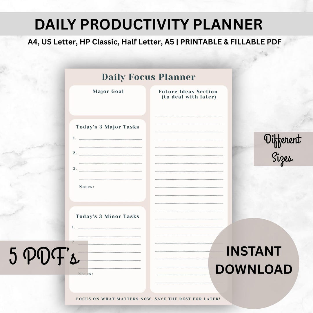 Focus Planner Printable | Daily Planner PDF | Digital Task Organizer ...