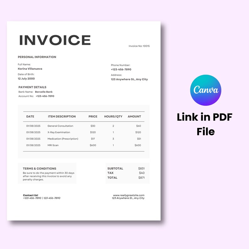 Medical Billing Form Invoice | Home Health & Mental Health Template ...