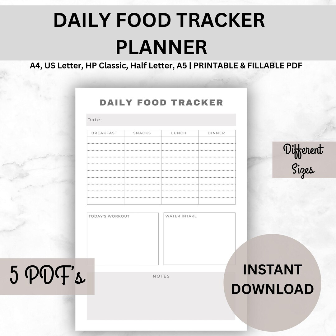 Daily Food Tracker Printable | Meal Planner & Nutrition Journal | Food ...
