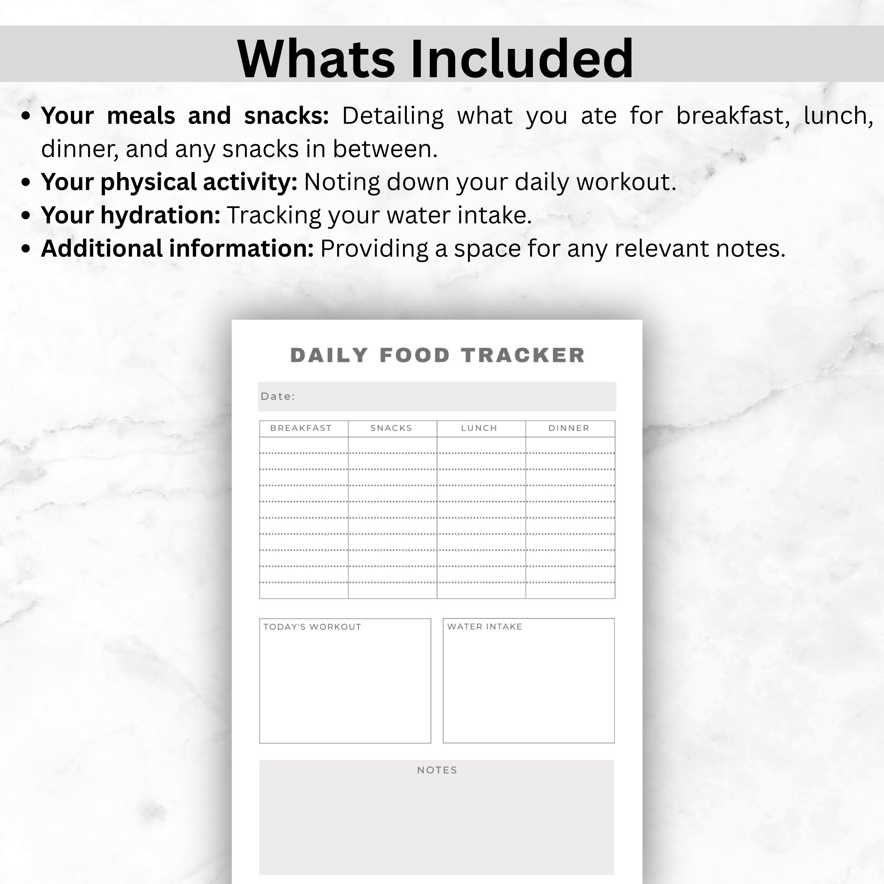 Daily Food Tracker Printable | Meal Planner & Nutrition Journal | Food ...