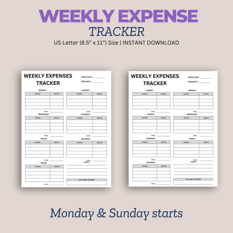 Printable Weekly Expense Tracker | Budget & Savings Planner | Business ...