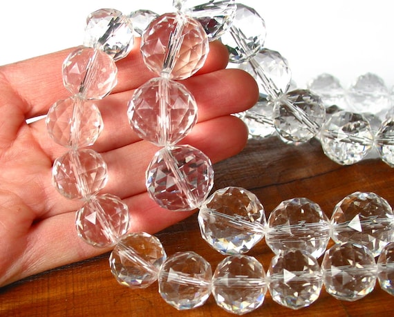 Large 16mm 20mm CLEAR Designer Crystal Faceted Round Beads - Etsy