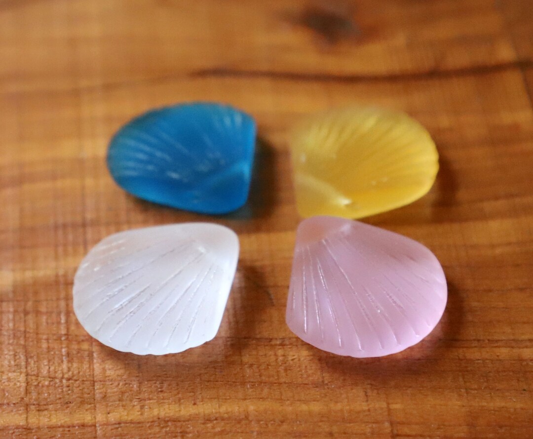 2 / 4 Pcs 30mm LARGE Shell Sea Beach Glass Bead Frosted Recycled - Aqua ...