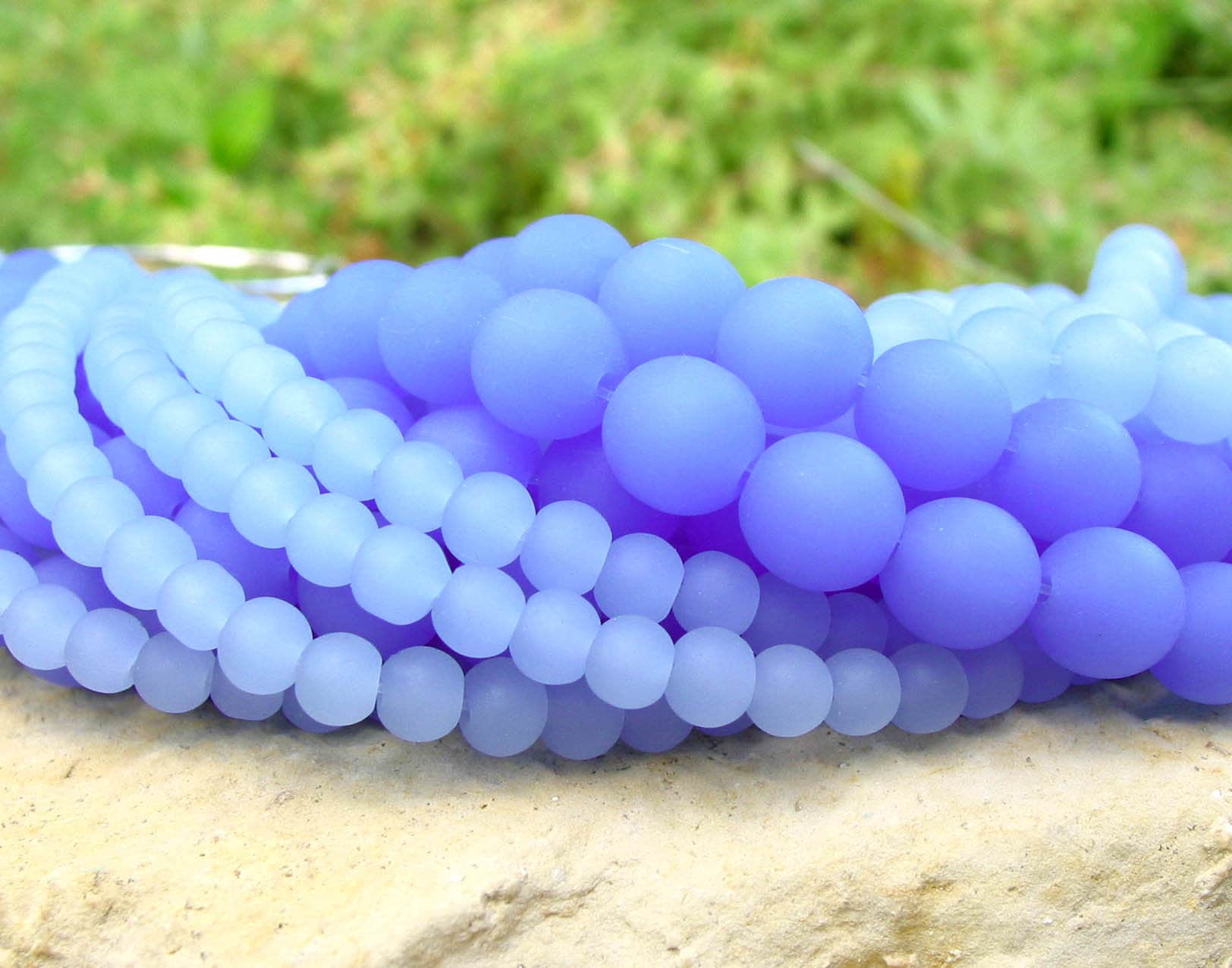 8" 4mm 6mm 8mm 10mm SAPPHIRE BLUE Opaque Sea Beach Glass Round Beads ...