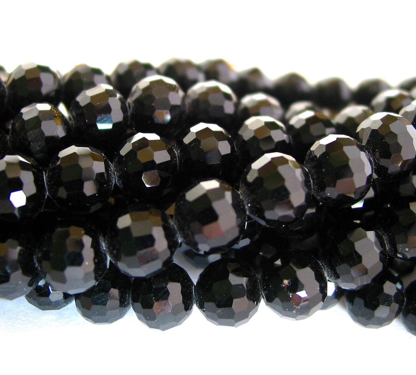 21" 6mm 8mm Jet Black Designer Crystal Round Disco Ball Beads Faceted ...