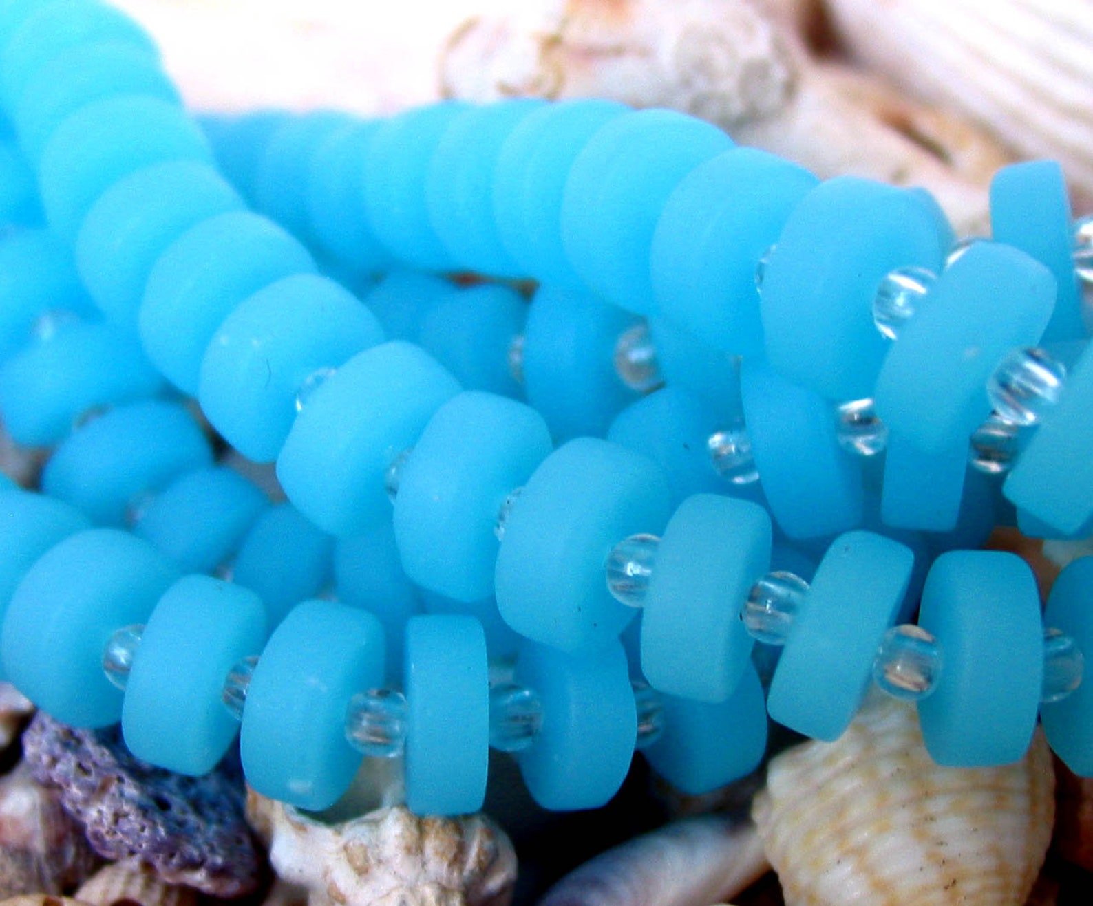 1 / 2 Str 8" 36pcs 8mm COIN DISC Tire Wheel Sea Beach Glass Beads ...