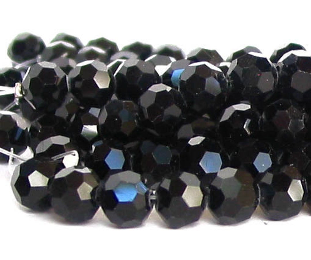 8" 6mm 8mm BLACK Jet Designer Crystal Round Beads Faceted Glass - Etsy