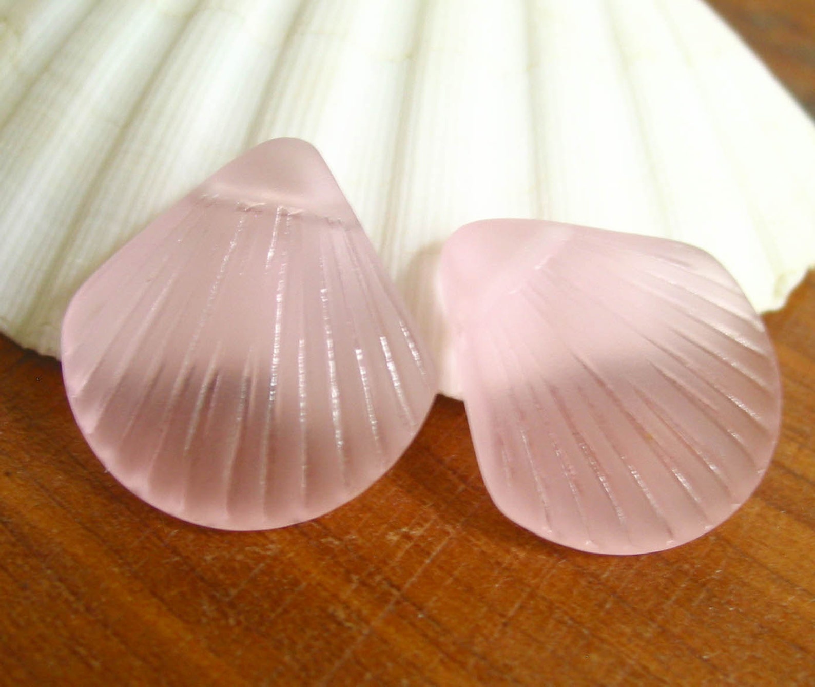 2 / 4 Pcs 30mm LARGE Shell Sea Beach Glass Bead Frosted Recycled - Aqua ...