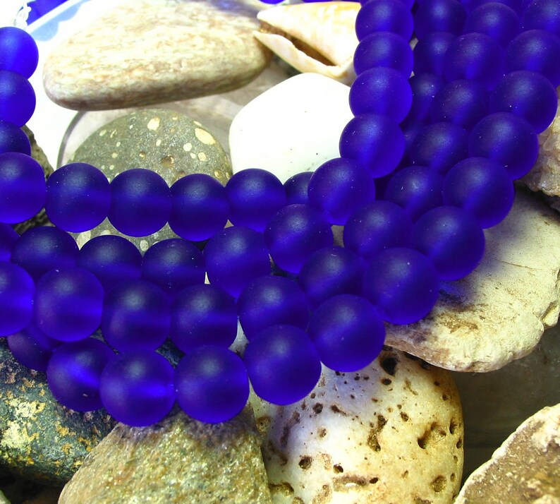 8" 4mm 8mm 10mm Royal Blue Sea Beach Velvet Glass Beads Matte Frosted ...