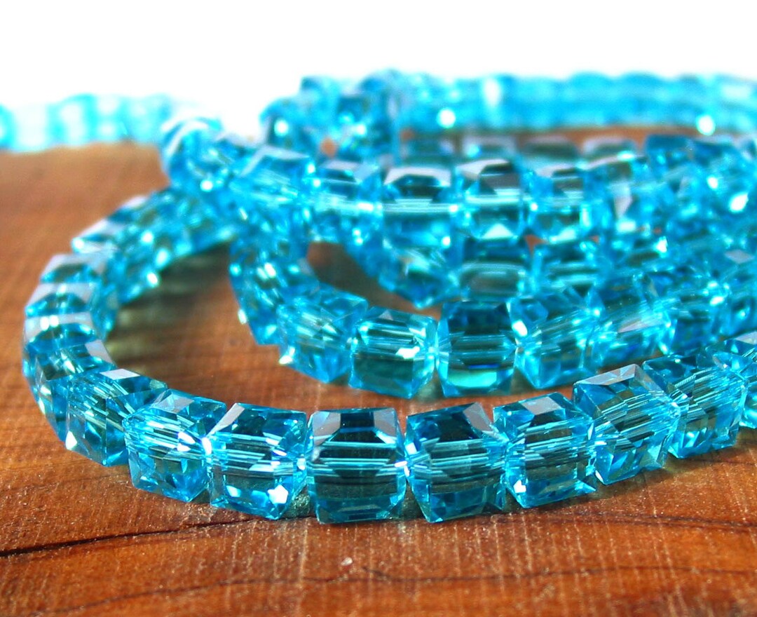 15" 6mm 8mm Aqua Blue CUBE Crystal Glass 3D Beads Faceted - PICK Size ...