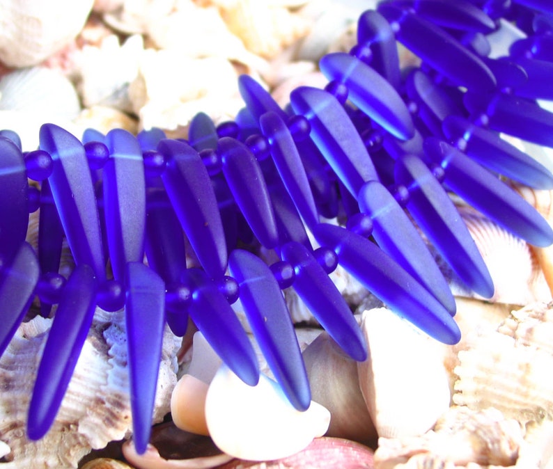 7" Dagger Tusk Spike Sea Beach Velvet Glass Beads Matte Frosted ...