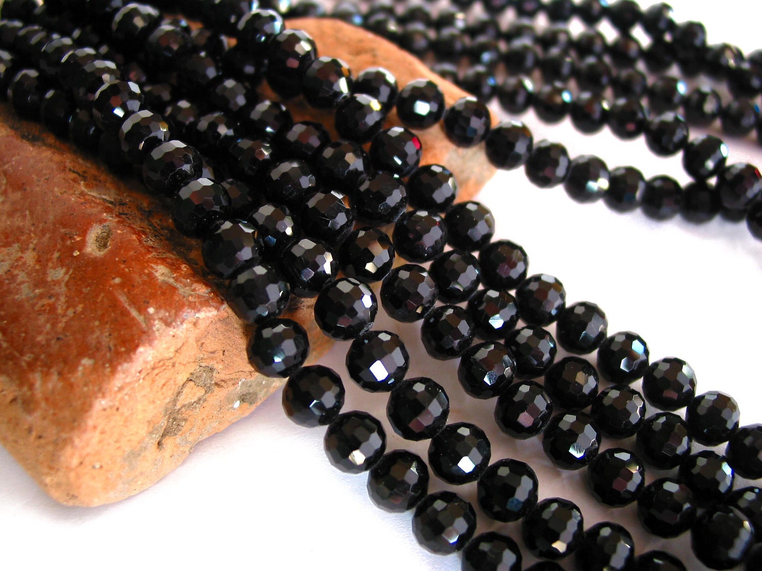 21" 6mm 8mm Jet Black Designer Crystal Round Disco Ball Beads Faceted ...