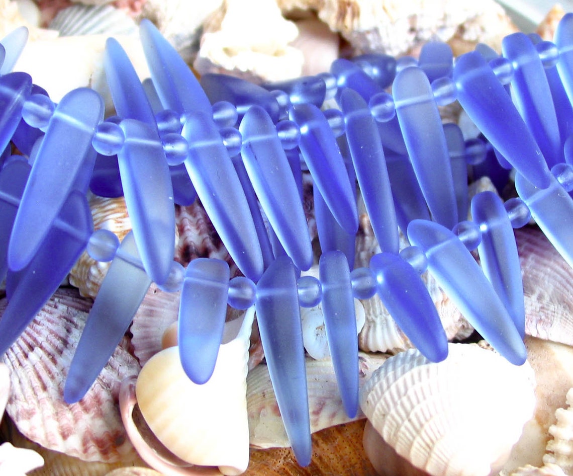 7" Dagger Tusk Spike Sea Beach Velvet Glass Beads Matte Frosted ...