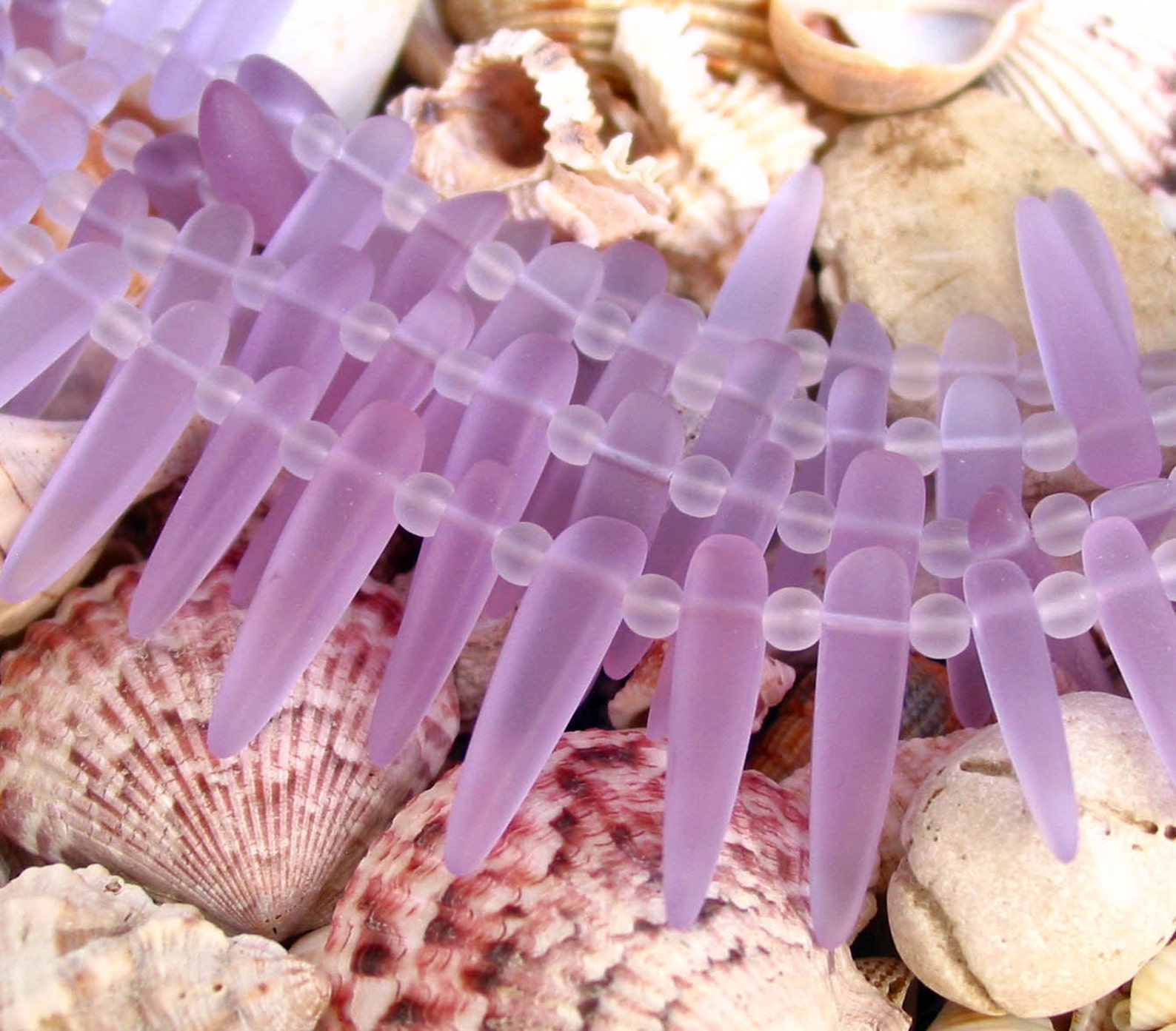 7" Dagger Tusk Spike Sea Beach Velvet Glass Beads Matte Frosted ...