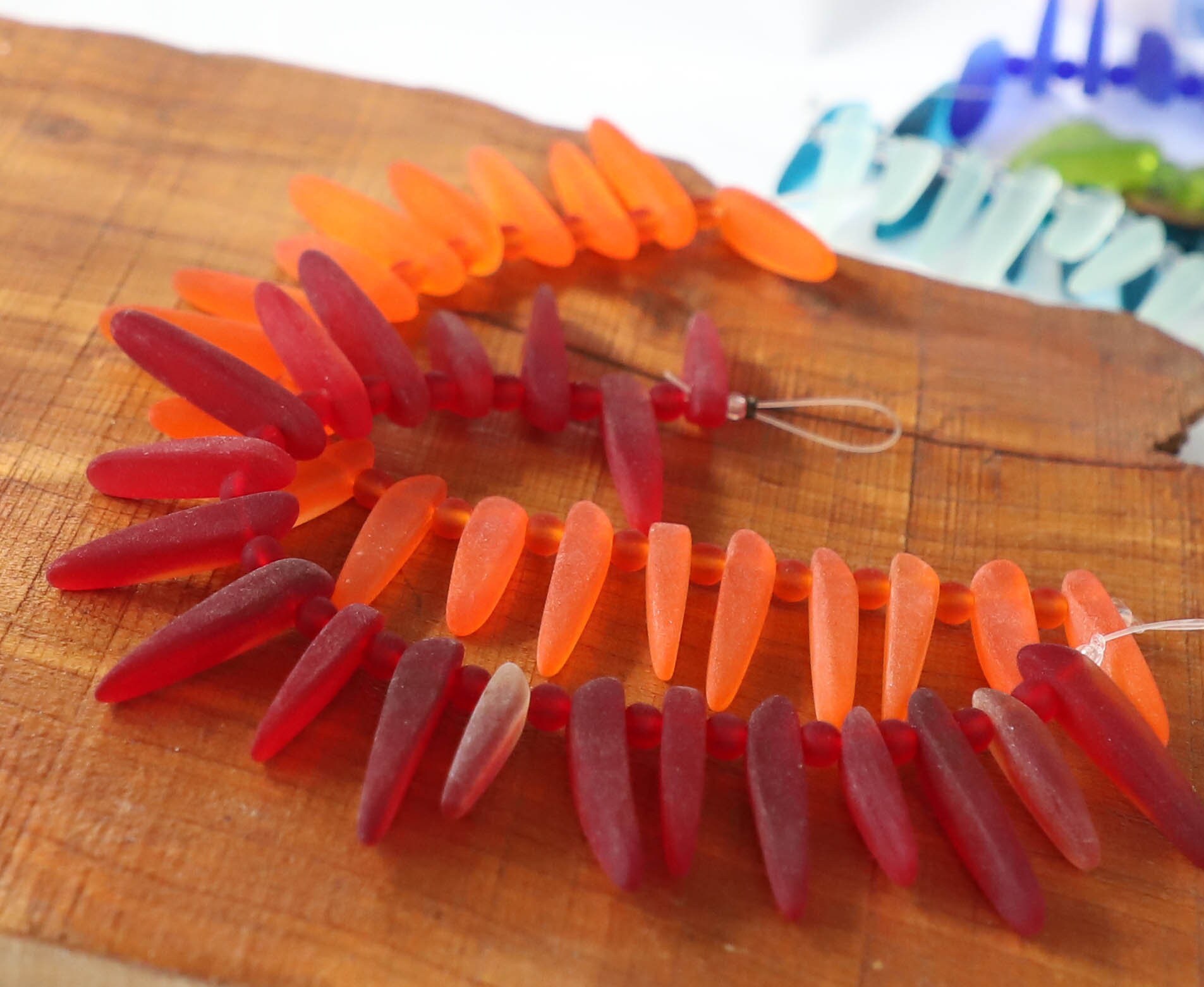 7" Dagger Tusk Spike Sea Beach Velvet Glass Beads Matte Frosted ...