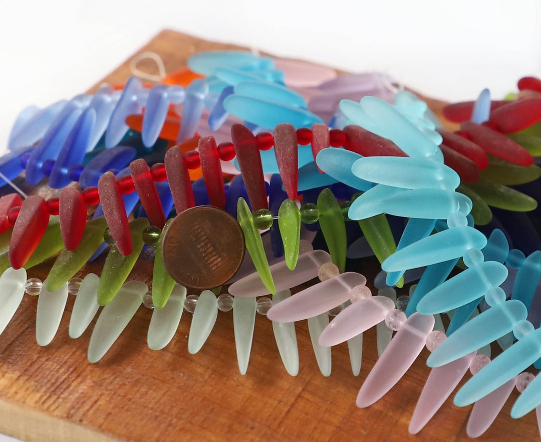 7" Dagger Tusk Spike Sea Beach Velvet Glass Beads Matte Frosted ...