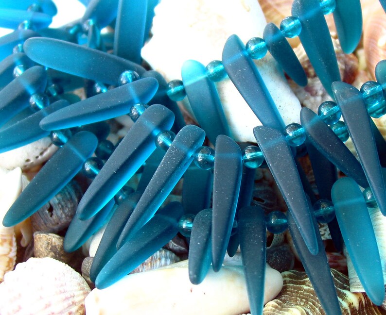 7" Dagger Tusk Spike Sea Beach Velvet Glass Beads Matte Frosted ...