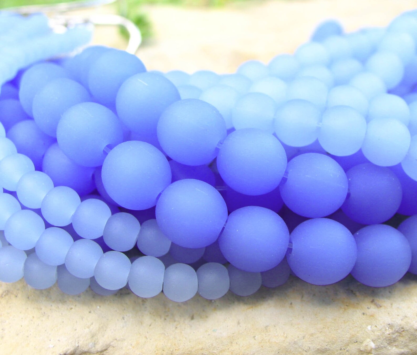 8" 4mm 6mm 8mm 10mm SAPPHIRE BLUE Opaque Sea Beach Glass Round Beads ...