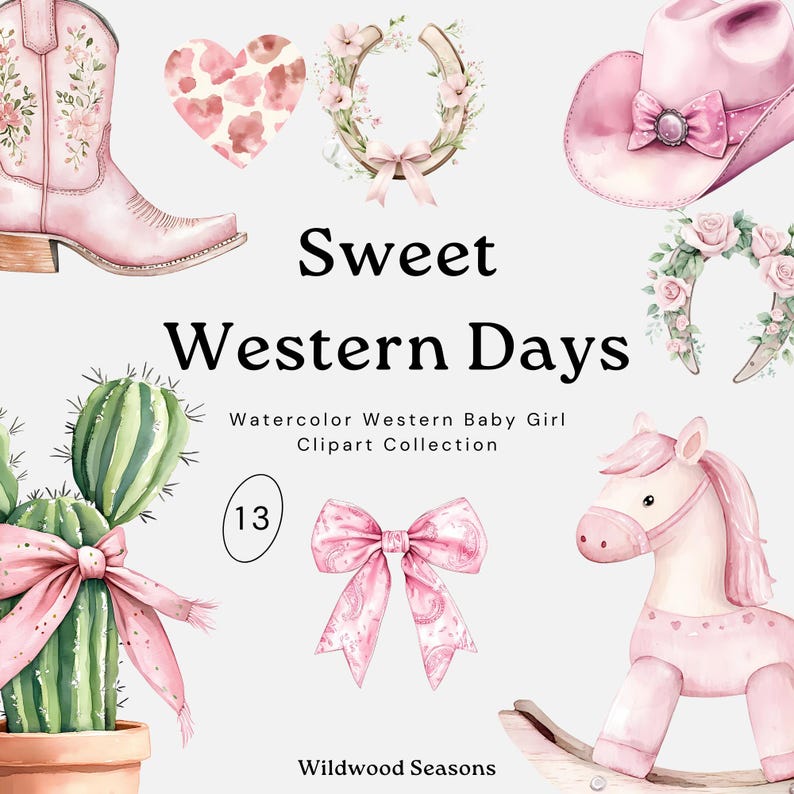 Cowgirl Baby Shower Clipart: Watercolor Western Designs (digital ...
