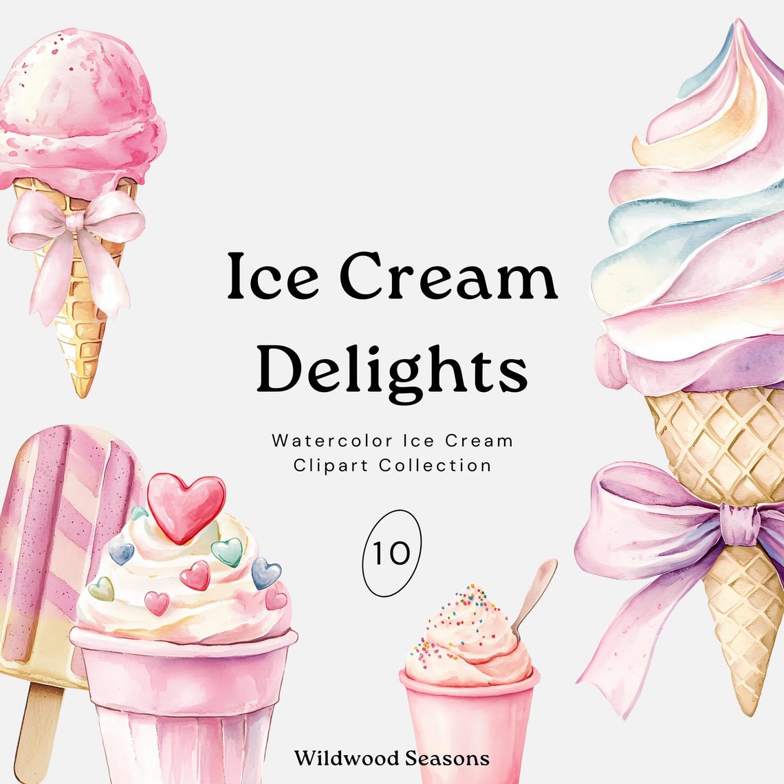 Pastel Watercolor Ice Cream Clipart – Cute Dessert Png, Popsicle, Sweet ...