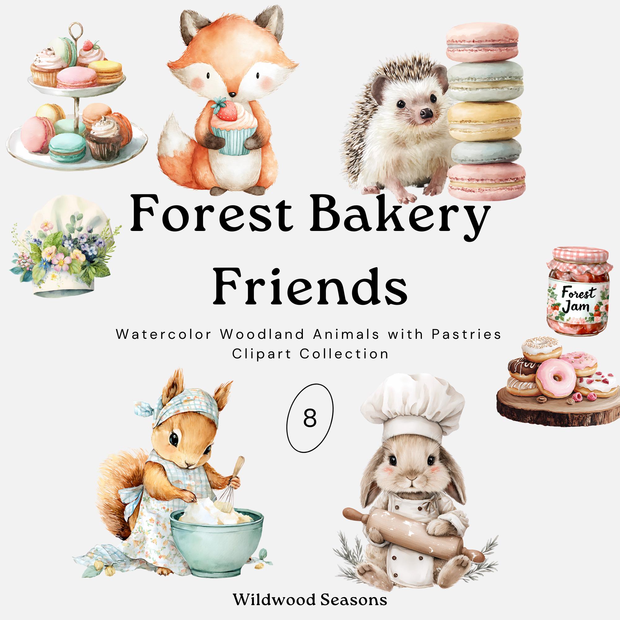Watercolor Forest Animal Bakery Clipart Set (PNG Digital Download) - Etsy