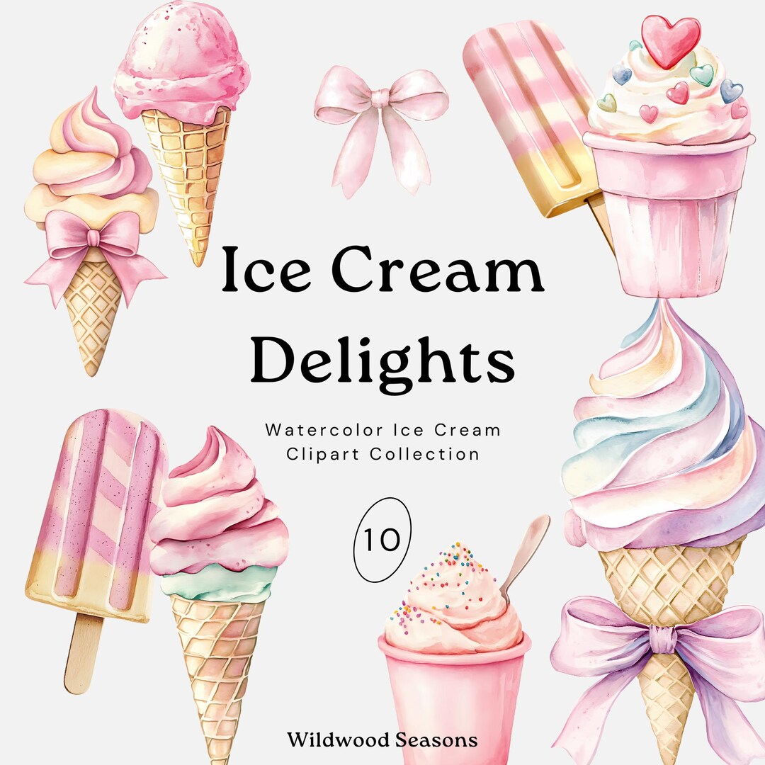 Pastel Watercolor Ice Cream Clipart – Cute Dessert Png, Popsicle, Sweet ...