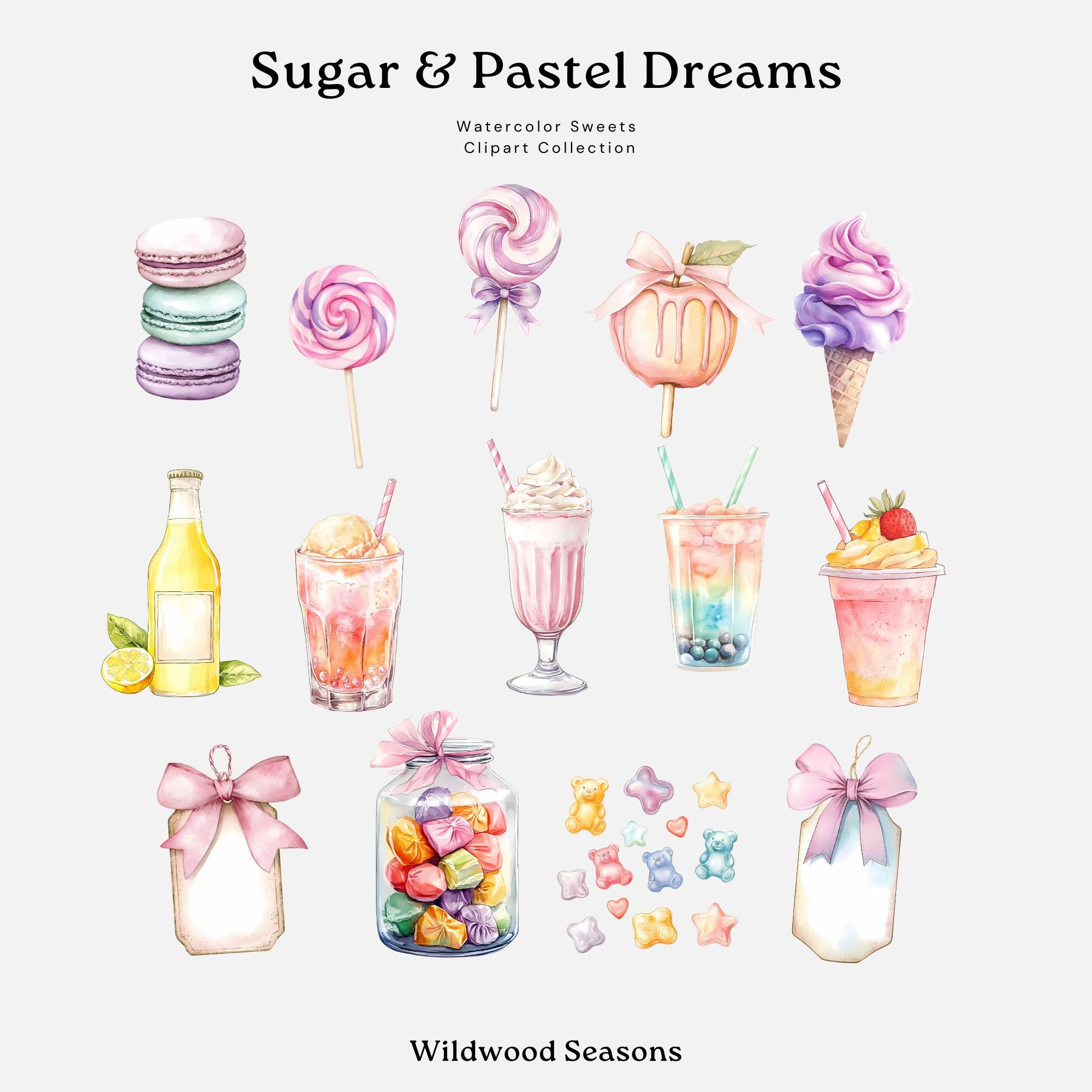 Watercolor Pastel Sweets Clipart - Candyland Party Graphics - Sweet ...