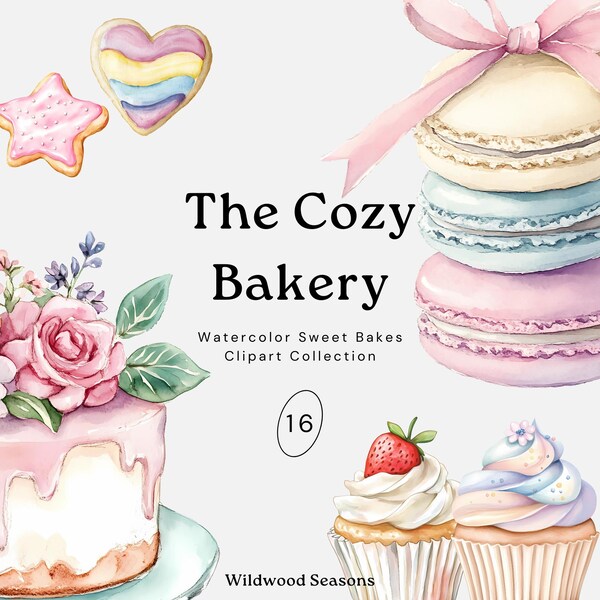 Watercolor Bakery Clipart - Etsy