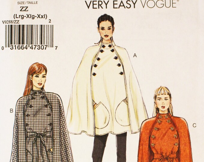 Vogue Sewing Pattern for Cape in 3 Lengths - Vogue 9288 - Bust 38 to ...